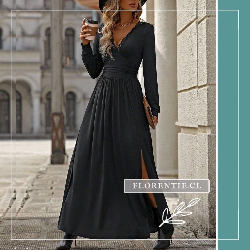 Vestido negro largo manga larga Norah - Florentie