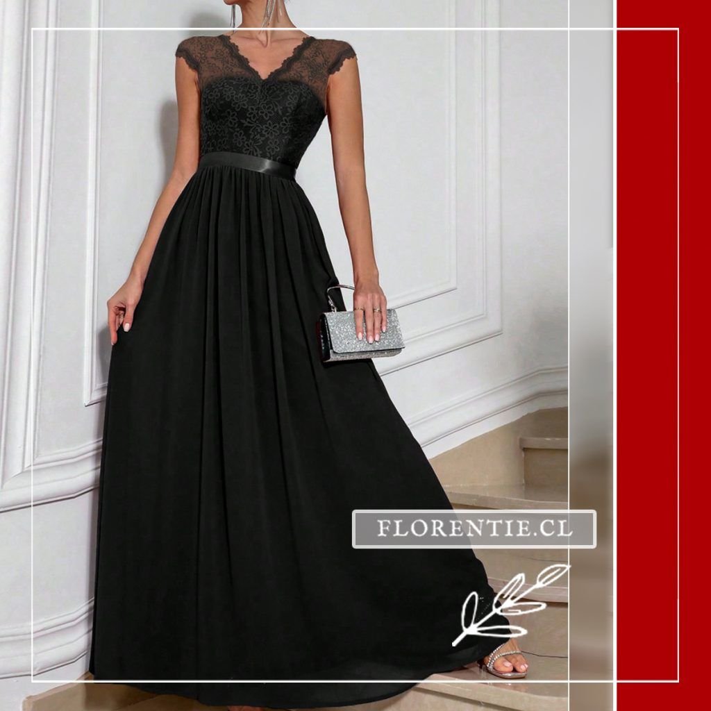 Vestido largo negro elegante Louvre - Florentie